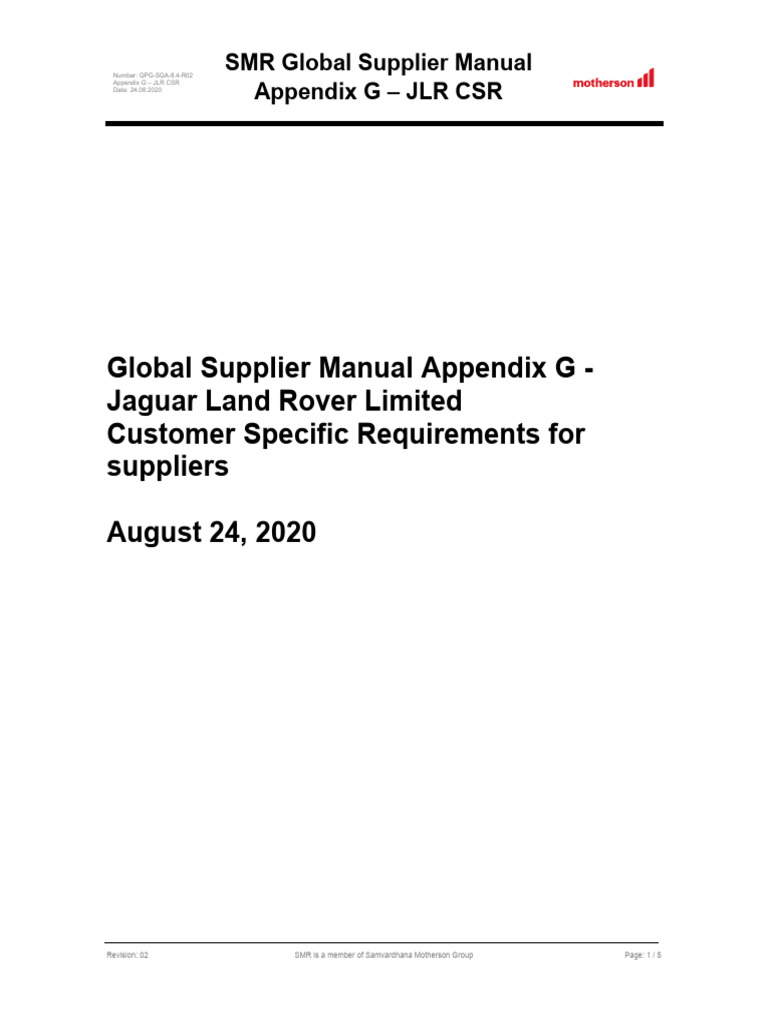 Appendix_G-JLR_CSR_R02 | PDF | Quality Management | Quality Management System