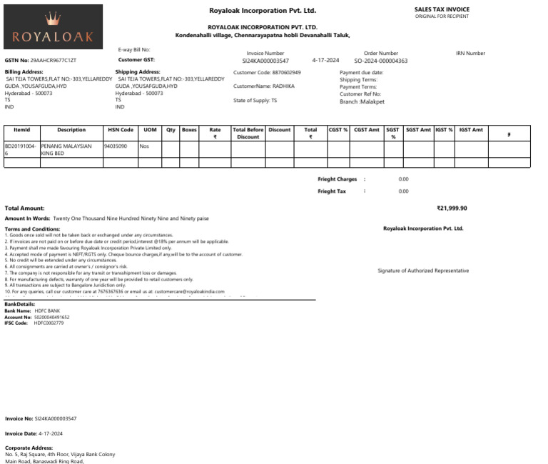 Royal Oak Bed Bill Proof | PDF | Invoice | Payments