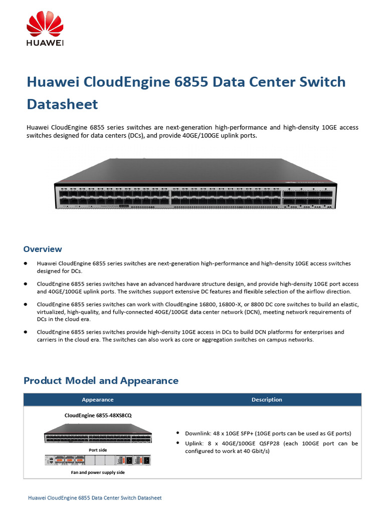 Huawei CloudEngine 6855 Data Center Switch Datasheet | PDF | Computer Network | I Pv6