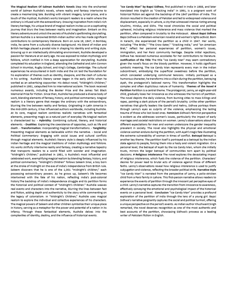 The Magical Realism of Salman Rushdie | PDF | Postcolonialism