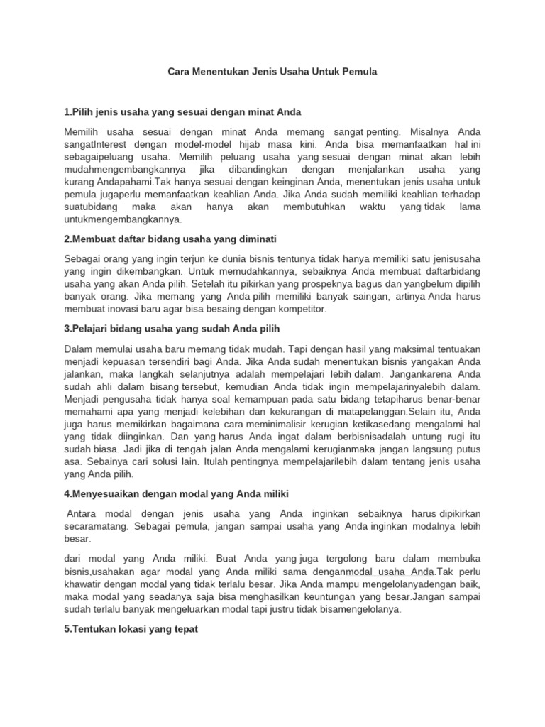 Cara Menentukan Jenis Usaha Untuk Pemula | PDF
