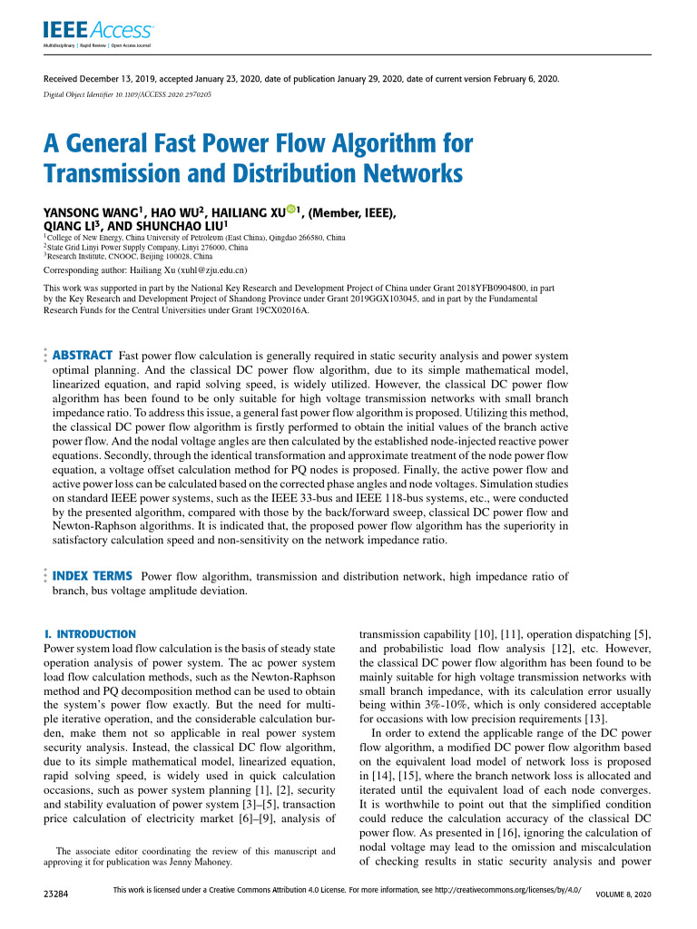A General Fast Power Flow Algorithm For Transmission and Distribution Networks | PDF ...