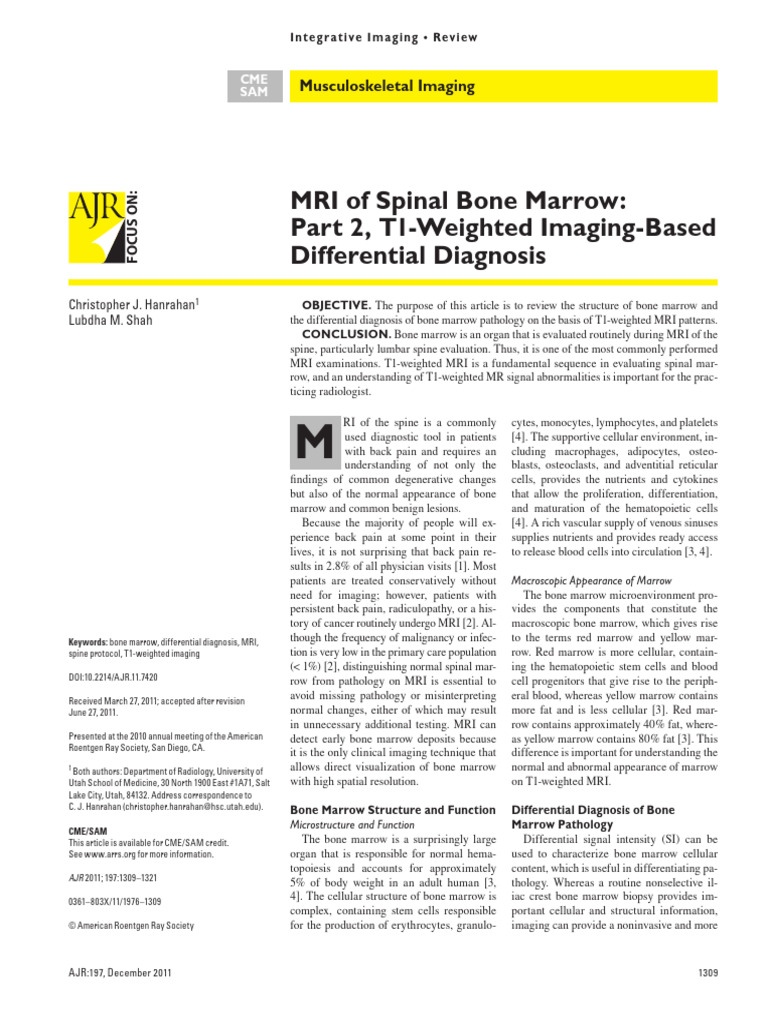 Ajr 11 7420-1 | PDF | Bone Marrow | Bone