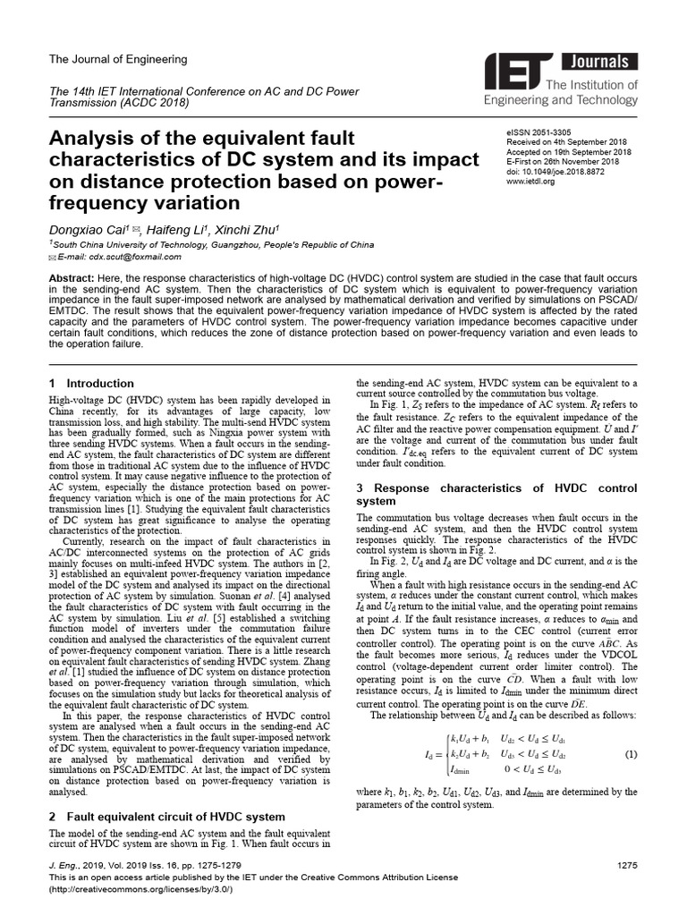Analysis_of_the_equivalent_fault_characteristics_o | PDF | High Voltage Direct Current ...