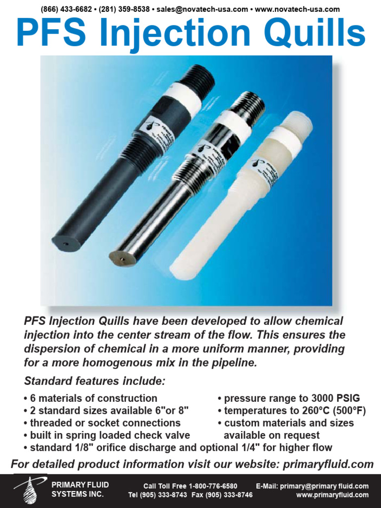 PFS Injection Quills Brochure | PDF | Pump | Valve