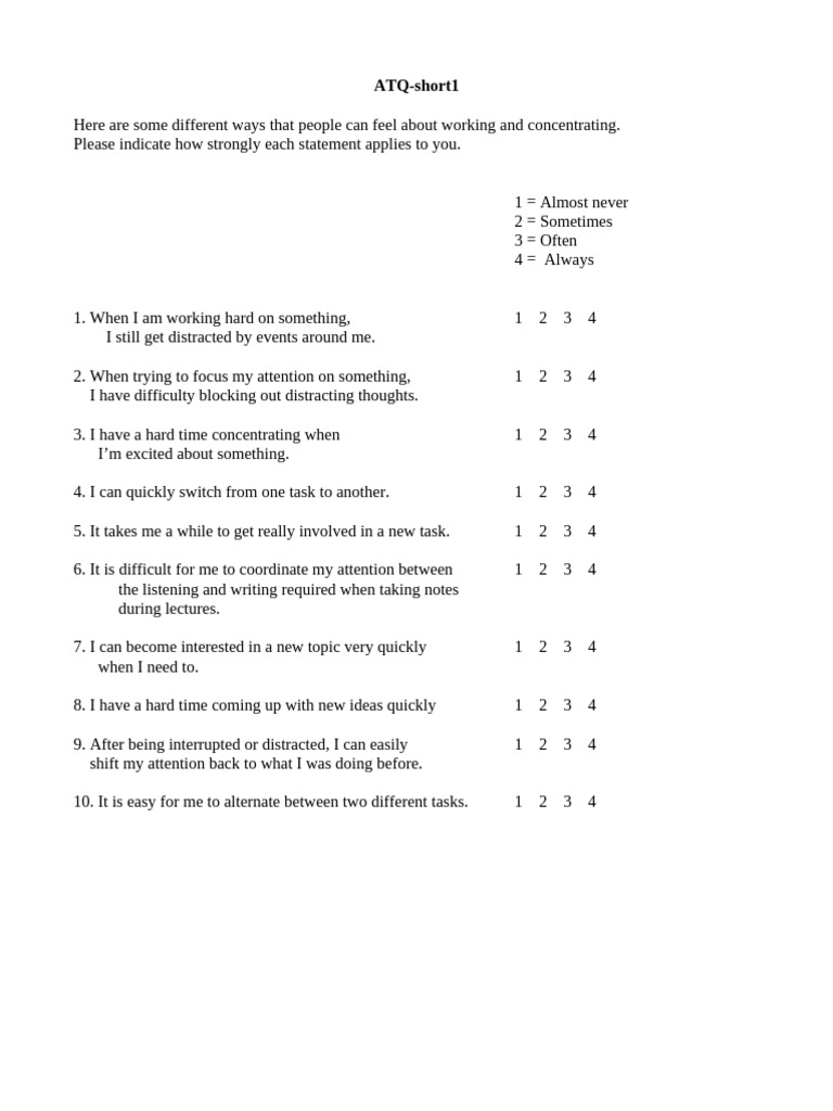 ATTC Short Form | PDF