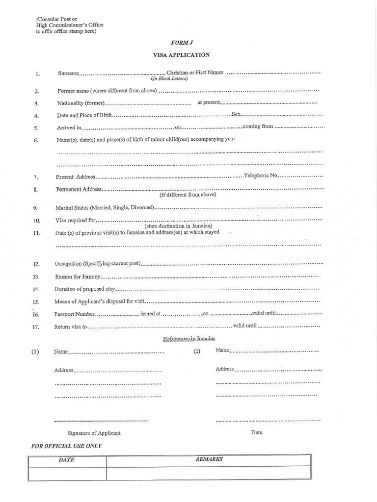 Visa Form J | PDF