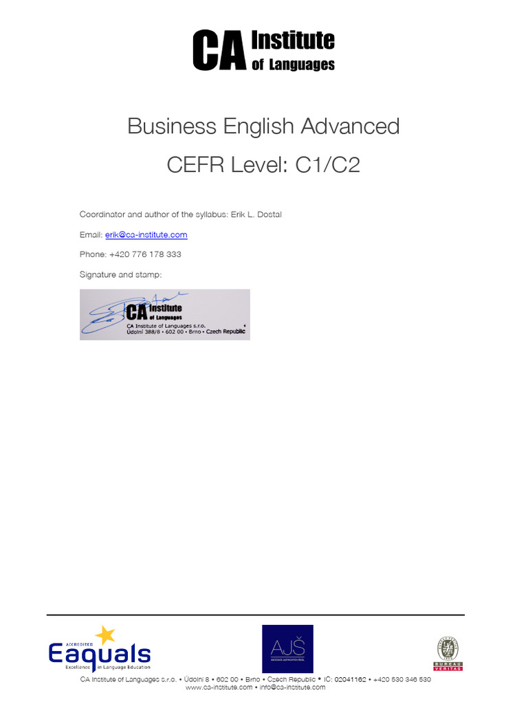 Business English Advanced-Syllabus | PDF | English Language | Vocabulary