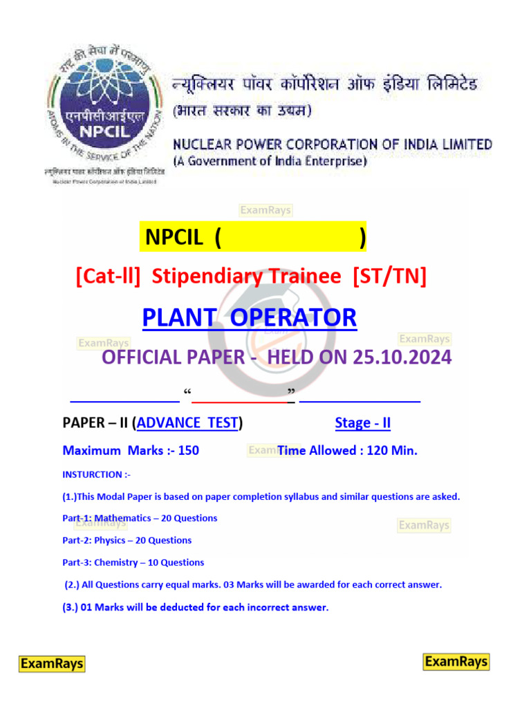 Plant Operator: Npcil | PDF | Neutron | Nuclear Physics