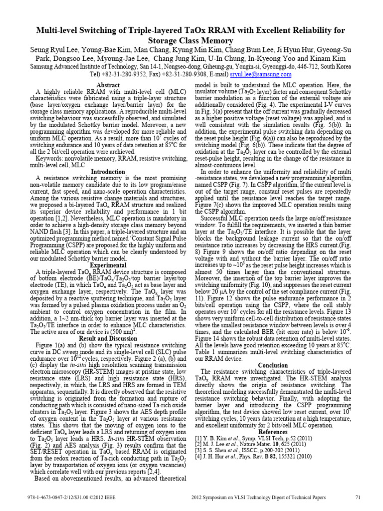 Multi-Level Switching of Triple-Layered TaOx RRAM With Excellent ...