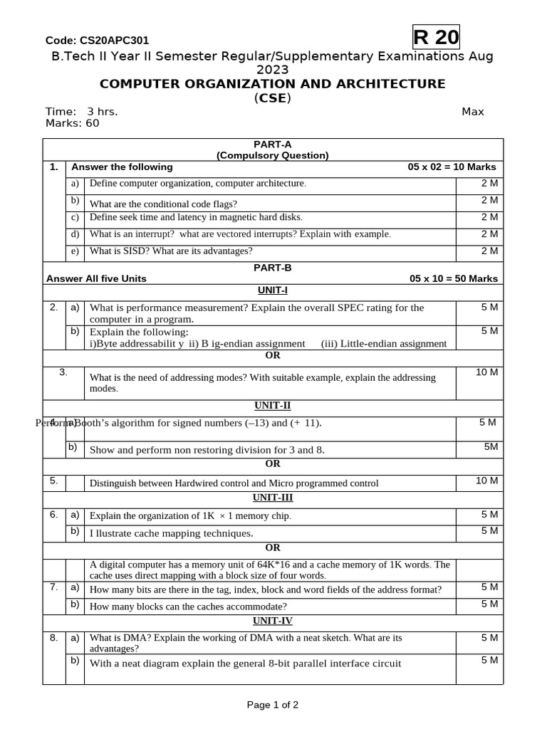 Model Question Paper Format COA | PDF | Cpu Cache | Digital Electronics