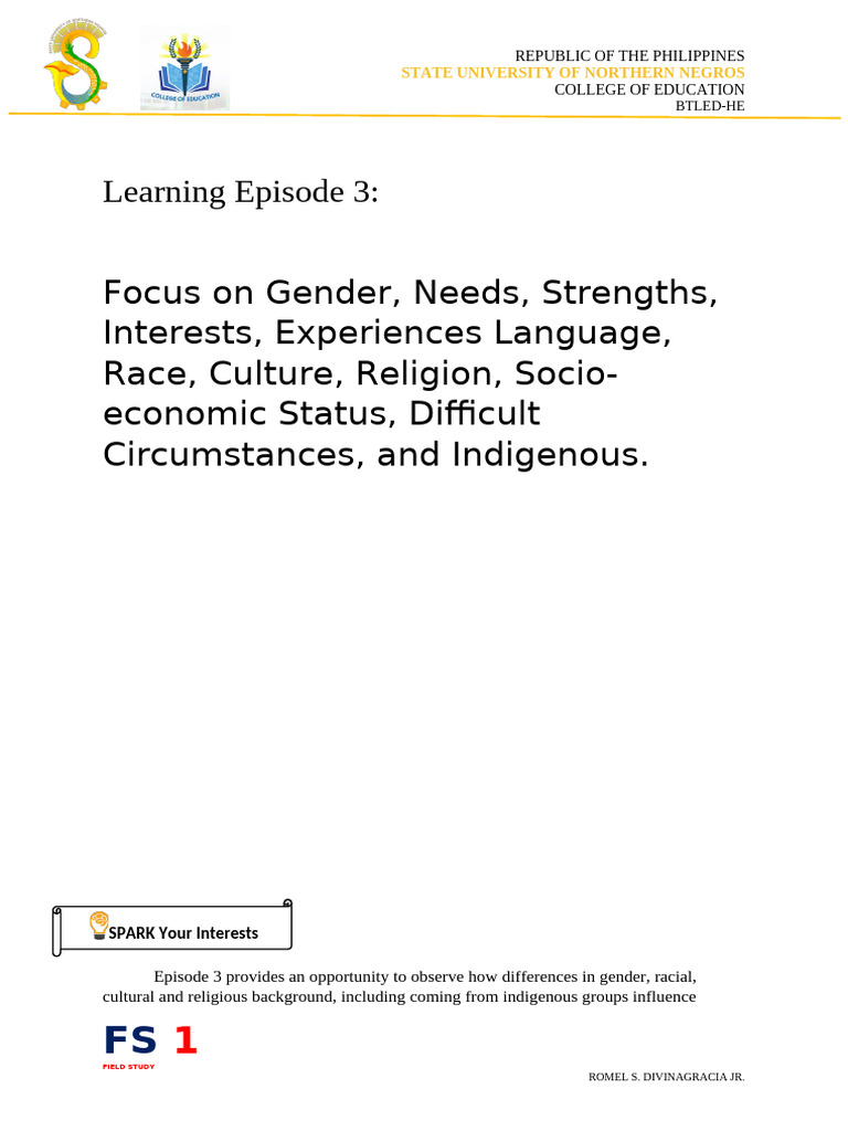 FS1-E3 | PDF | Learning | Differentiated Instruction