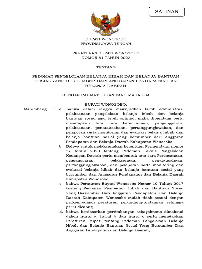 Perbup WNSB 81 - 2022 | PDF