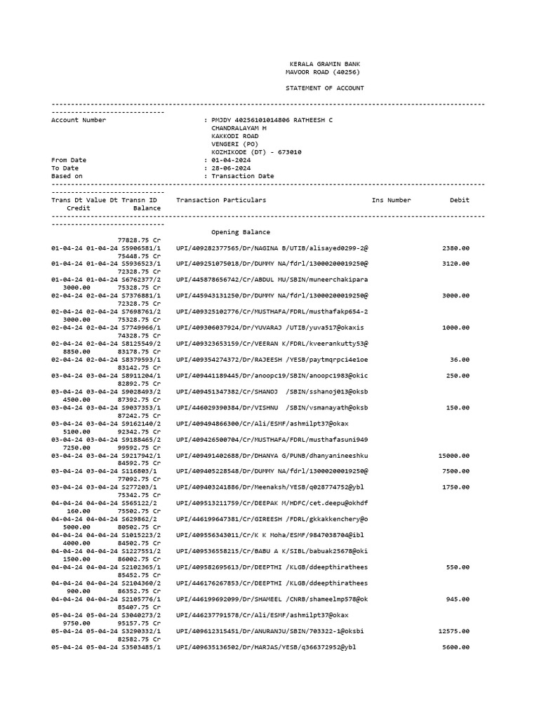 rateesh stmt | PDF | Debits And Credits | Banking Technology