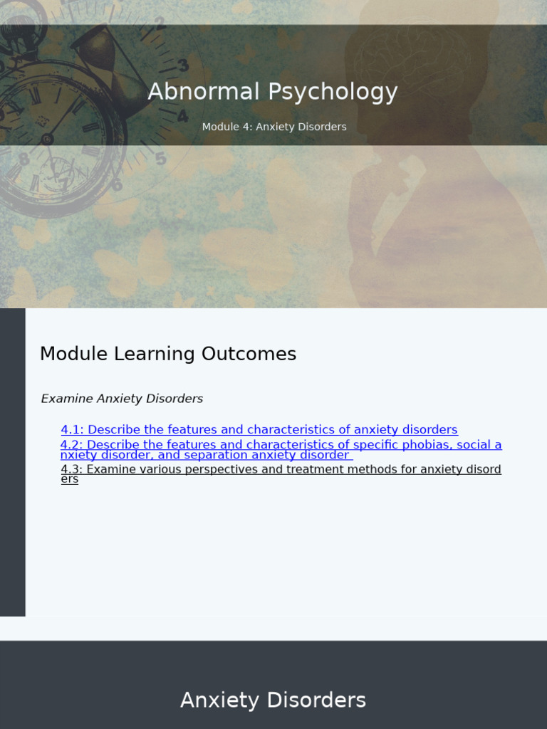 Abnormal Psychology Module 4 Anxiety Disorders | PDF | Anxiety Disorder ...