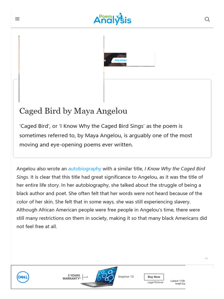 Caged Bird by Maya Angelou | PDF | Metre (Poetry) | Poetry