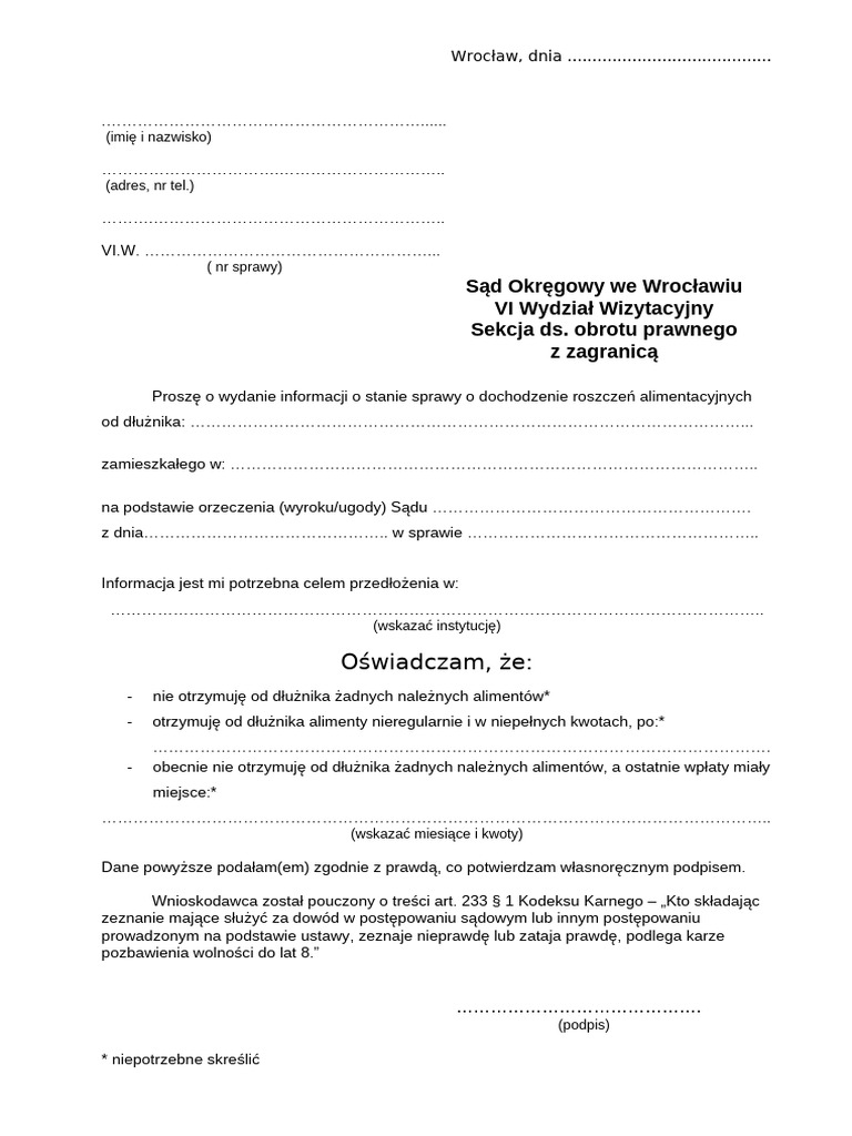 Wniosek o Zasw Do Mops | PDF