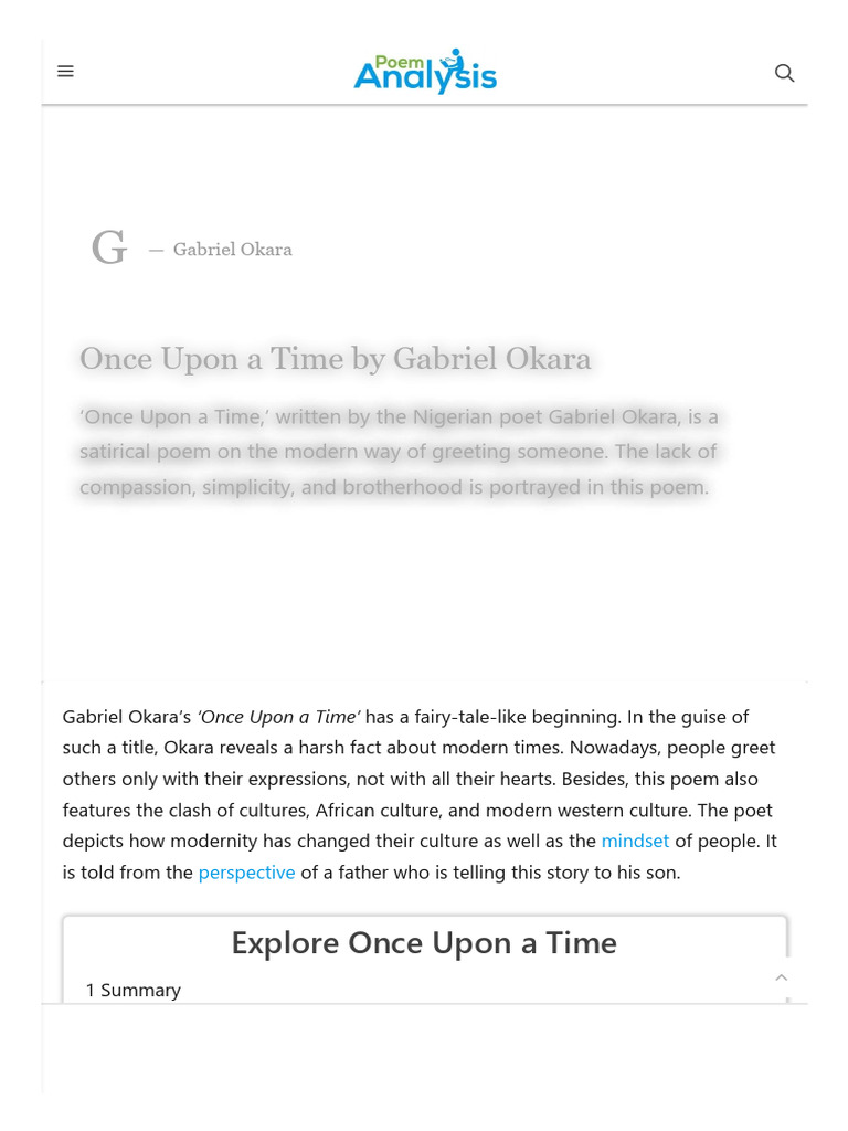 Once Upon A Time by Gabriel Okara | PDF | Poetry | Metre (Poetry)