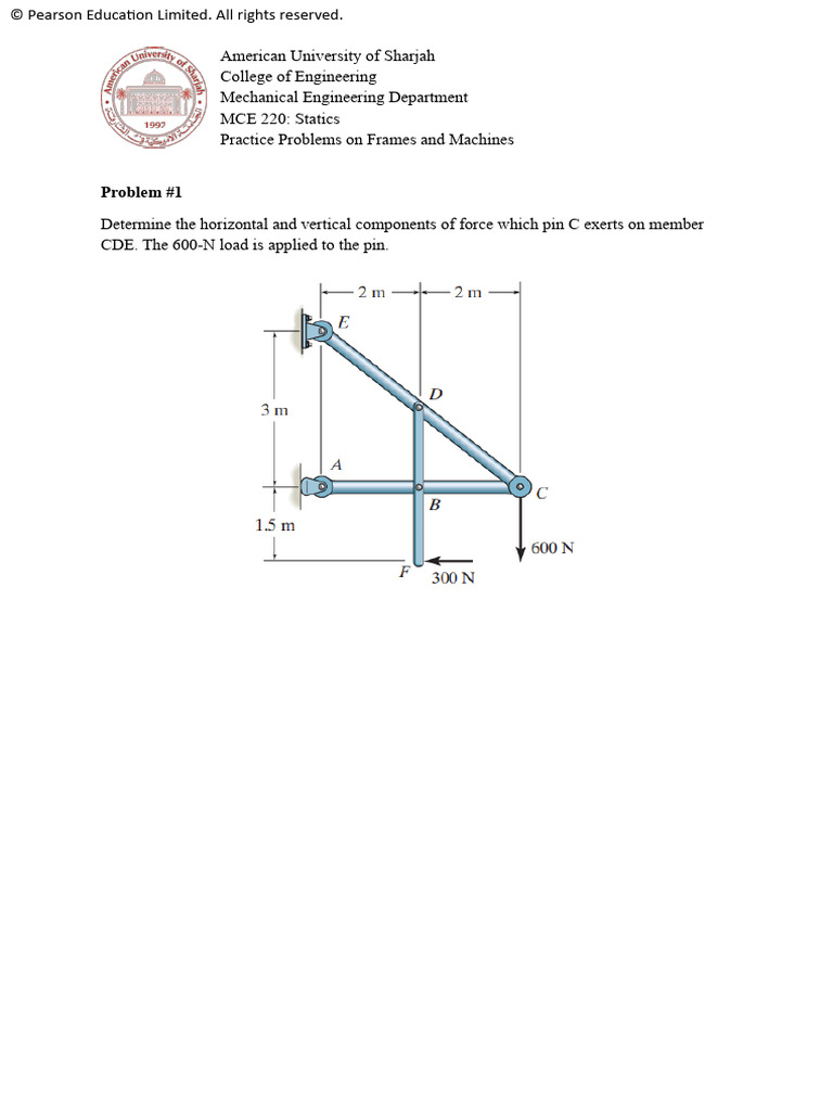 Practice Problems On Frames and Machines | PDF | Force | Mechanical ...