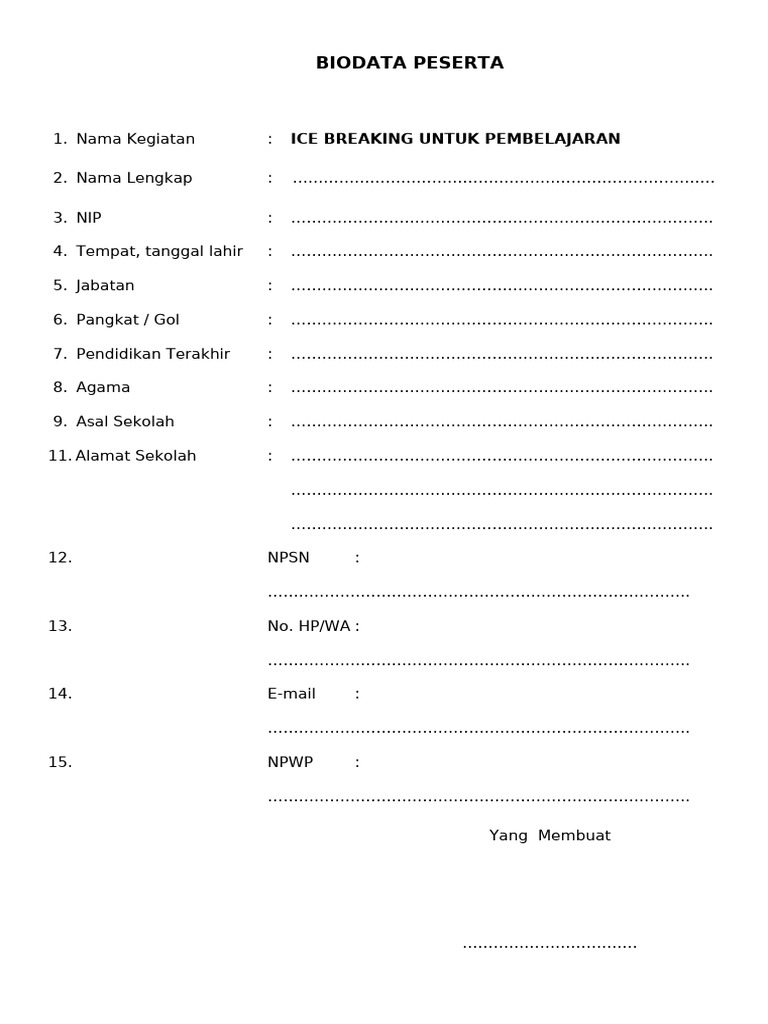 Biodata Peserta | PDF