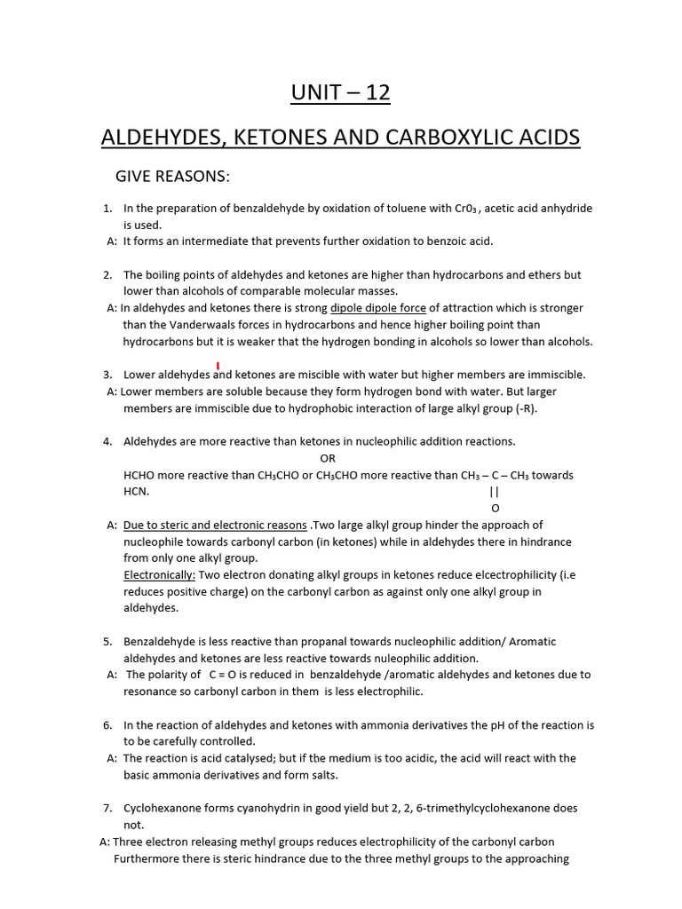 Aldehydes, Ketones, Carboxylic Acids: Properties & Reactions | PDF | Aldehyde | Ketone