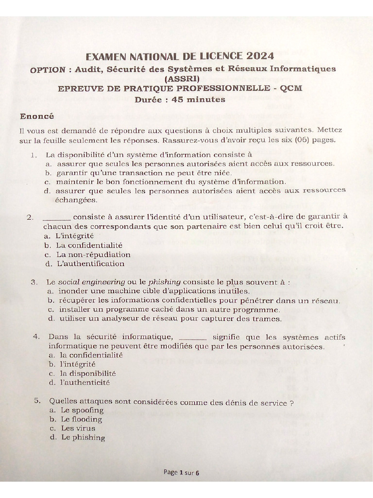 Examen National QCM ASSRI (Original) | PDF