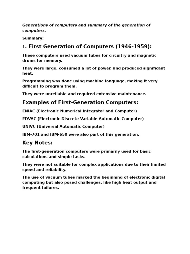 Summary of Generations of Computers | PDF
