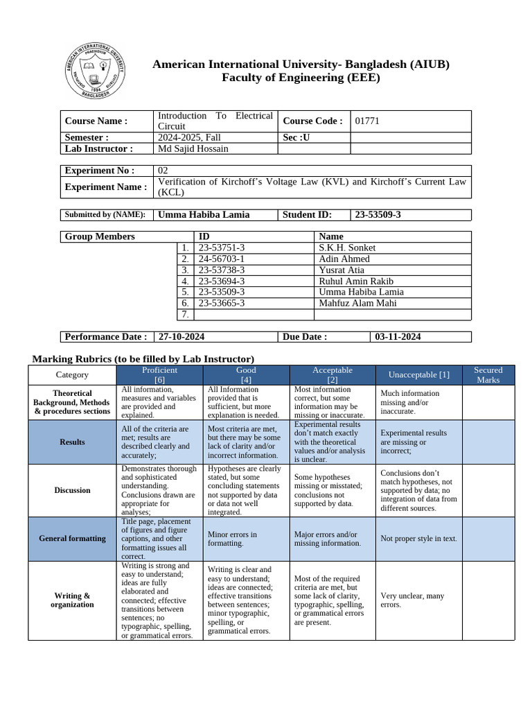 (23 53509 3) (Umma Habiba Lamia) (Sec U) (IEC Lab Rep 02) | PDF | Voltage | Electrical Network