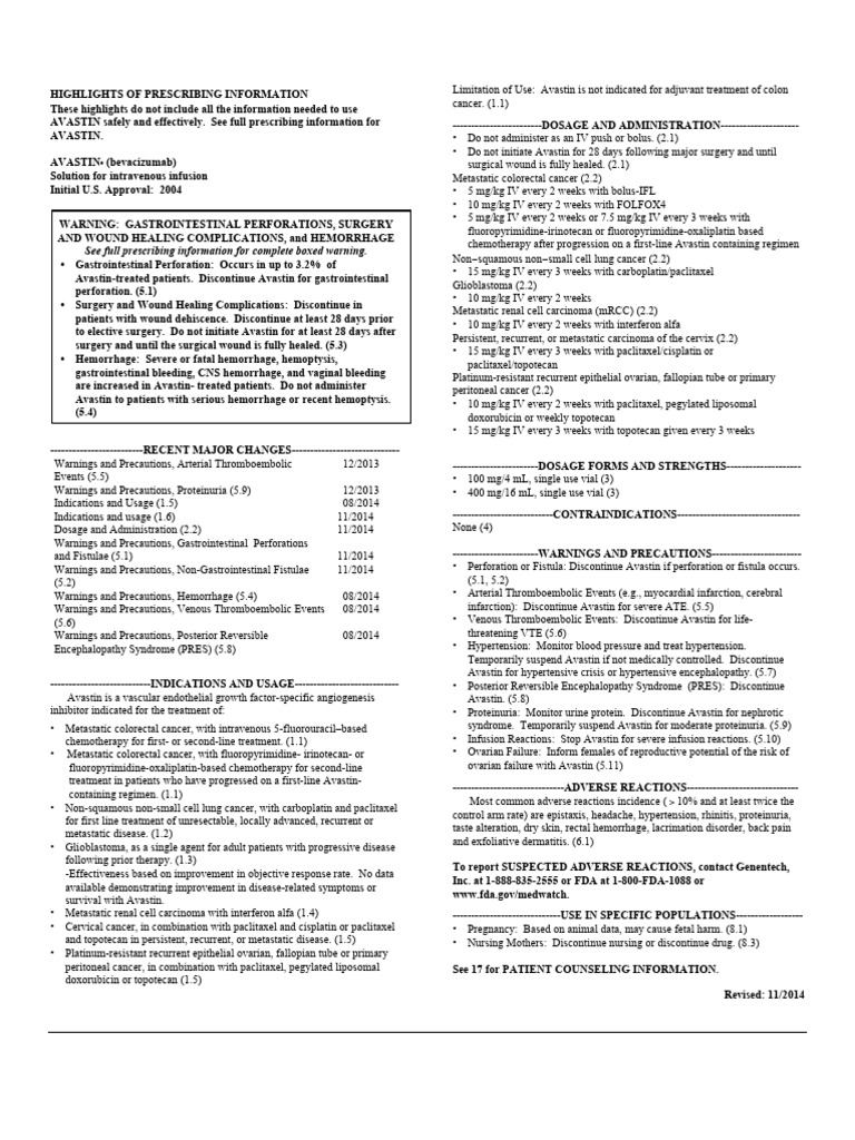 AVASTIN (Bevacizumab) | PDF | Diseases And Disorders | Causes Of Death
