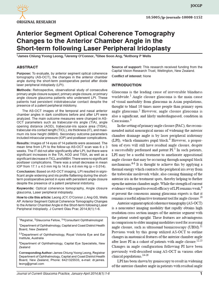 AS-OCT Changes After Laser Iridoplasty | PDF | Glaucoma | Ophthalmology