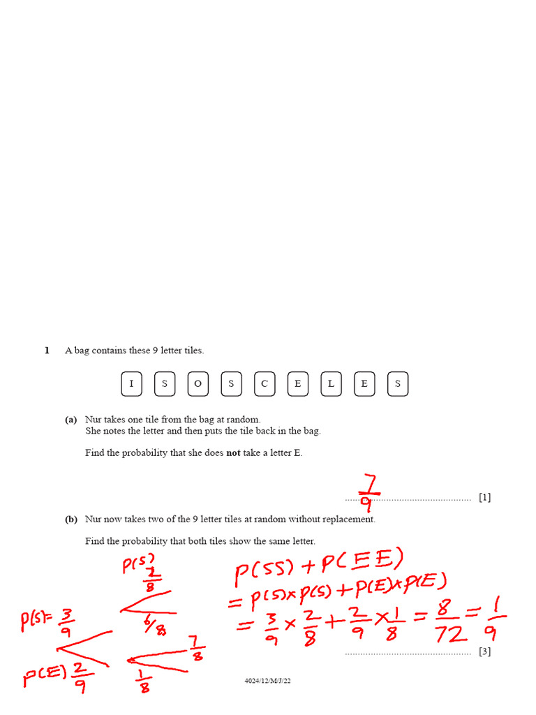 Past Papers Questions Probability | PDF | Consonant | Mathematics