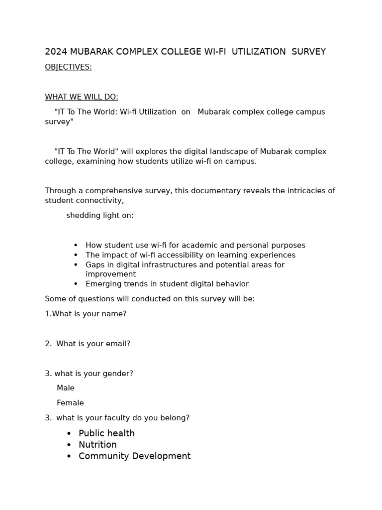 Mubarak College Wi-Fi Utilization Survey | PDF | Computers