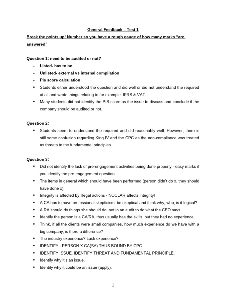 Student feedback test 1 (2) | PDF | Audit