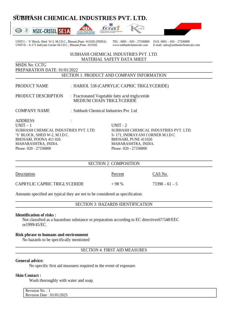 MSDS -- CCTG | PDF | Toxicity | Safety