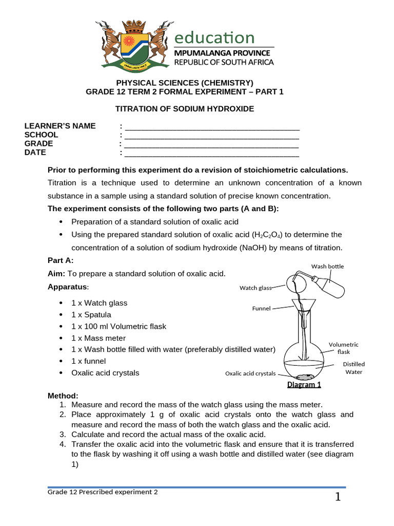 Grade 12 Experiment 2 Titration-1 | PDF | Titration | Chemistry