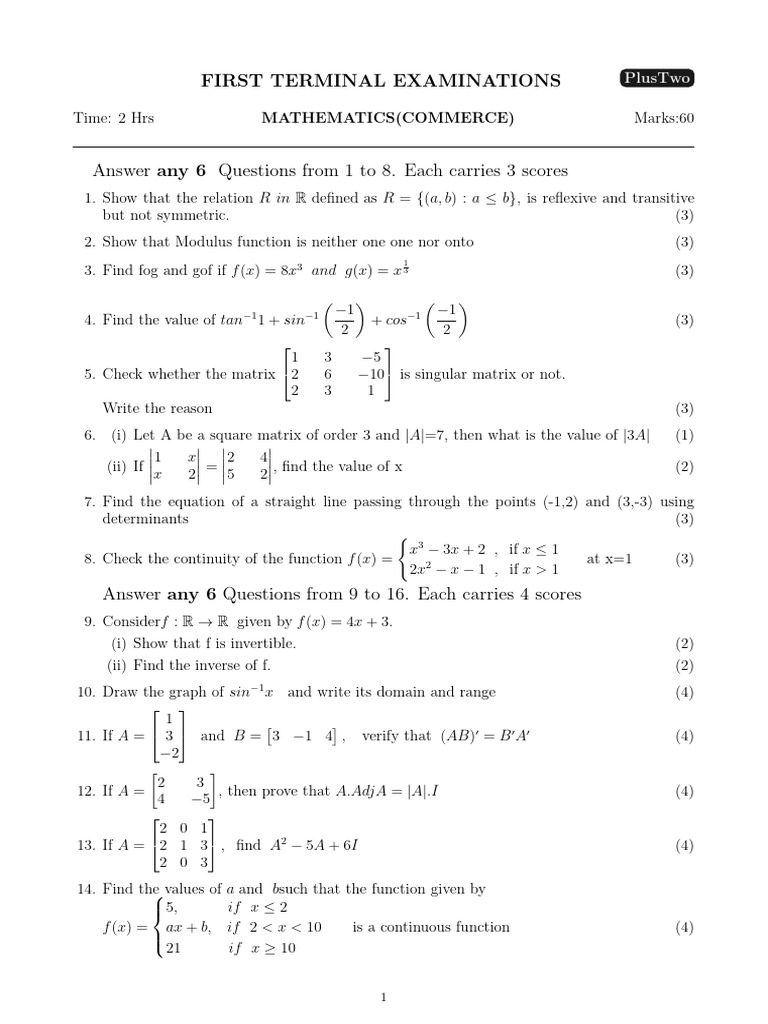 HSSTA - Hsslive - XII - Maths Commerce (English Version) | PDF ...