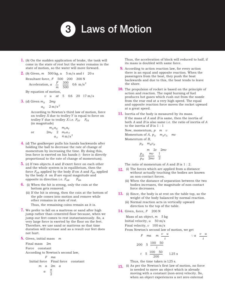 ICSE All in One Physics - 9th - Chapter - 3 | PDF | Force | Newton's Laws Of Motion