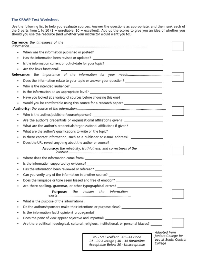 CRAAP Test Worksheet Reference 1 | PDF | Human Communication | Cognition