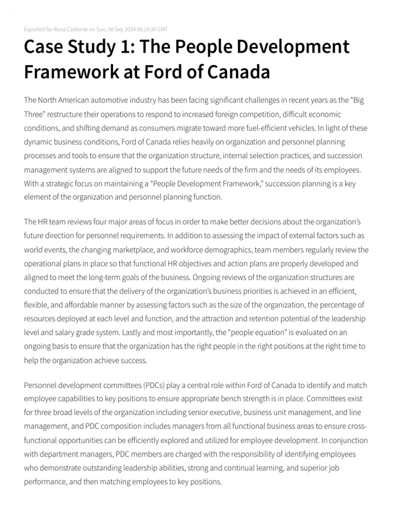 Case Study 1 - The People Development Framework at Ford of Canada 7.1 ...