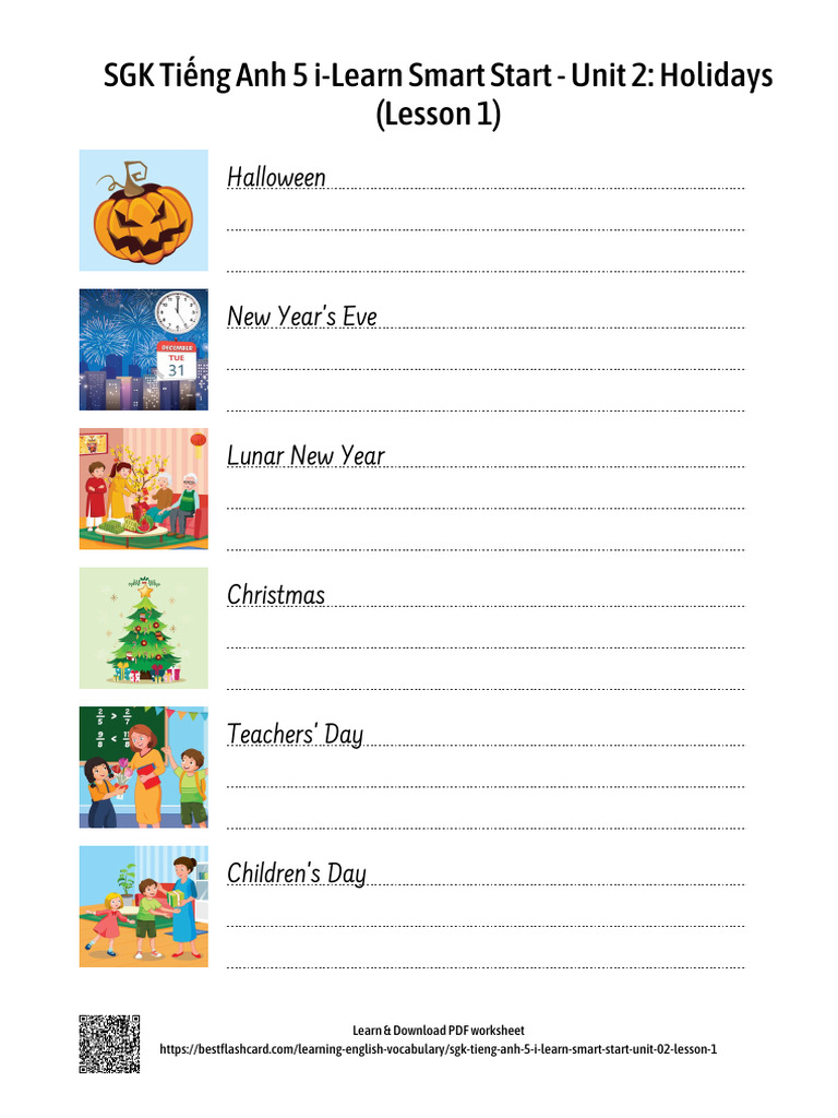 SGK Tiếng Anh 5 i-Learn Smart Start - Unit 2: Holidays (Lesson 1) | PDF | Foreign Language Studies