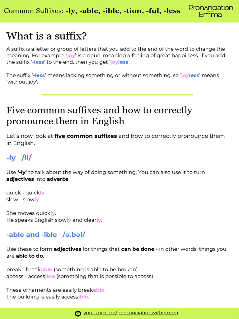 How To Pronounce Common English Suffixes and Activities | PDF | English ...