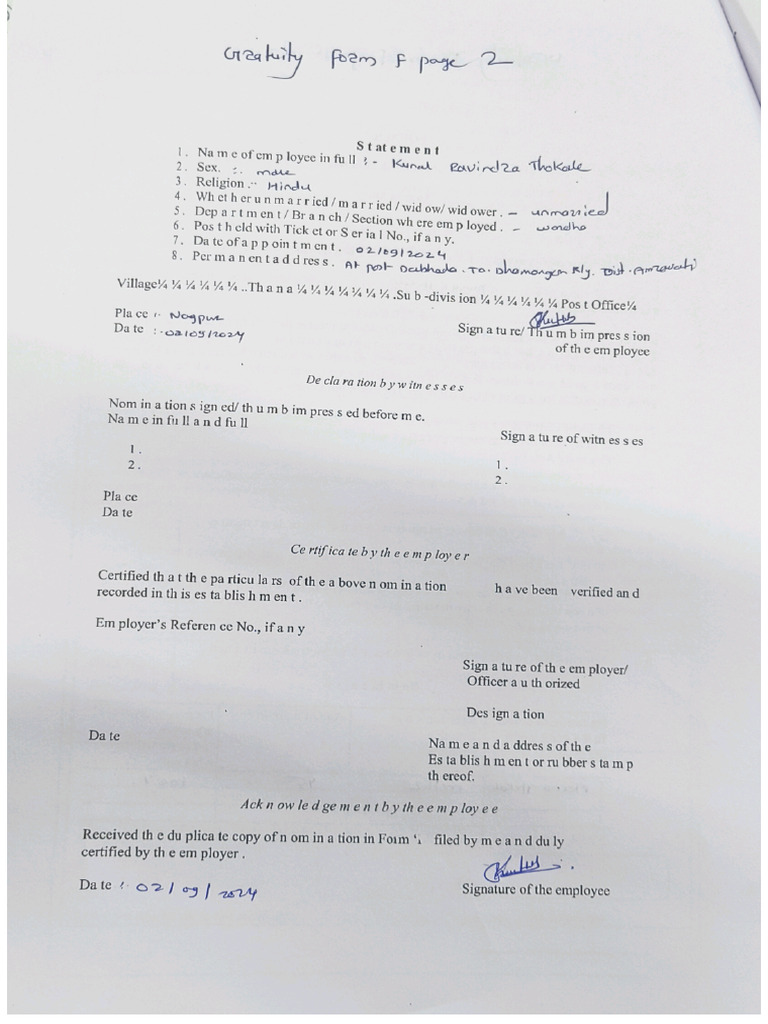 Gratuity Form F Page 2 | PDF
