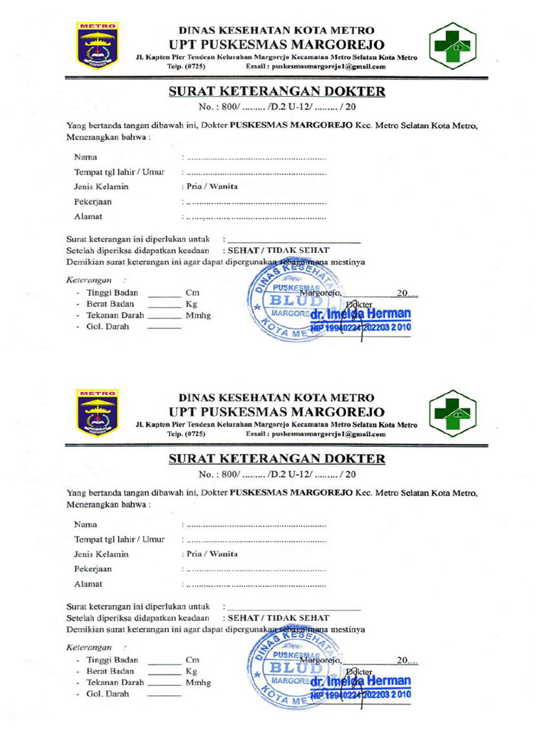Surat Keterangan Sakit Puskesmas | PDF