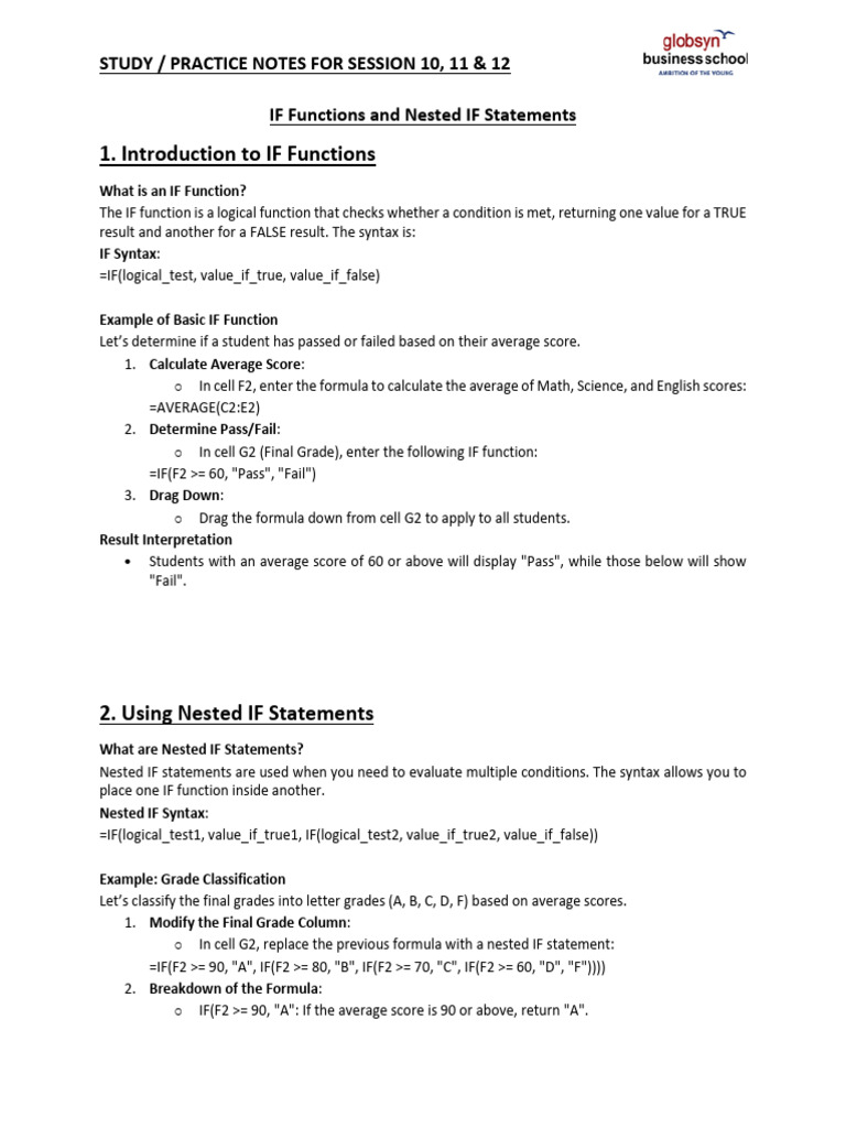 If Function And Nested If Function Of Excel 6 Pdf Computer Programming 1093