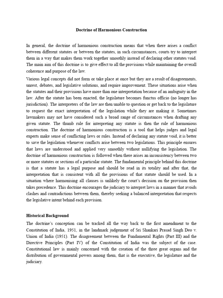 Doctrine of Harmonious Construction | PDF | Statutory Interpretation ...