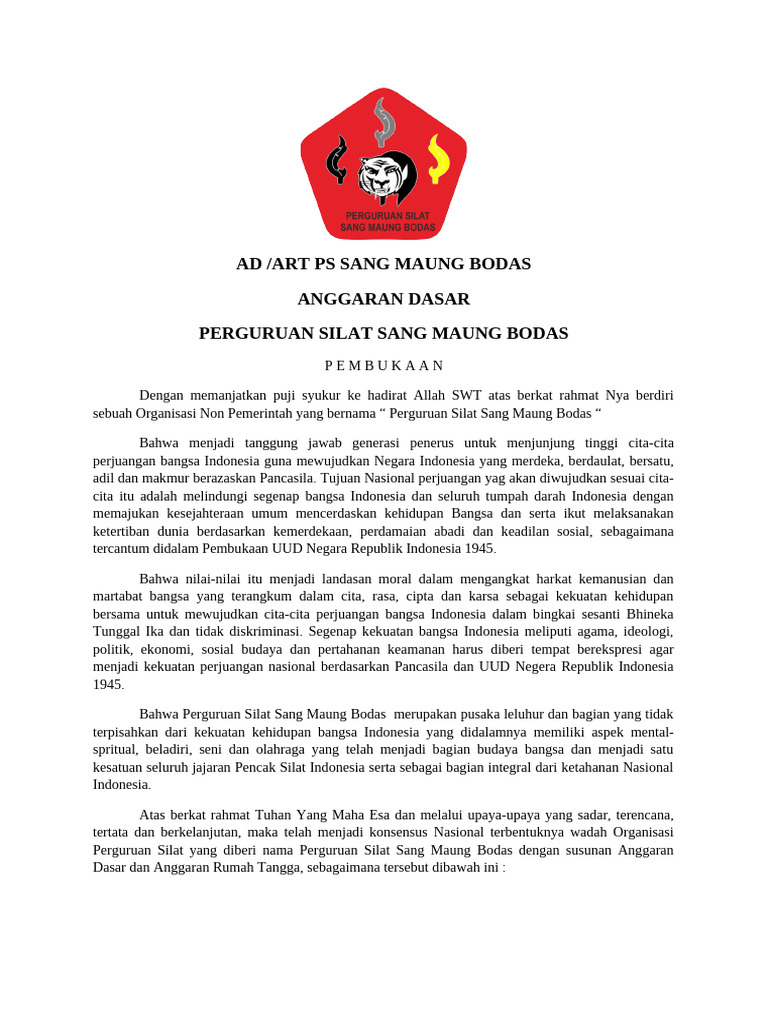 AD/ART Perguruan Silat Maung Bodas | PDF | Karier & Perkembangan