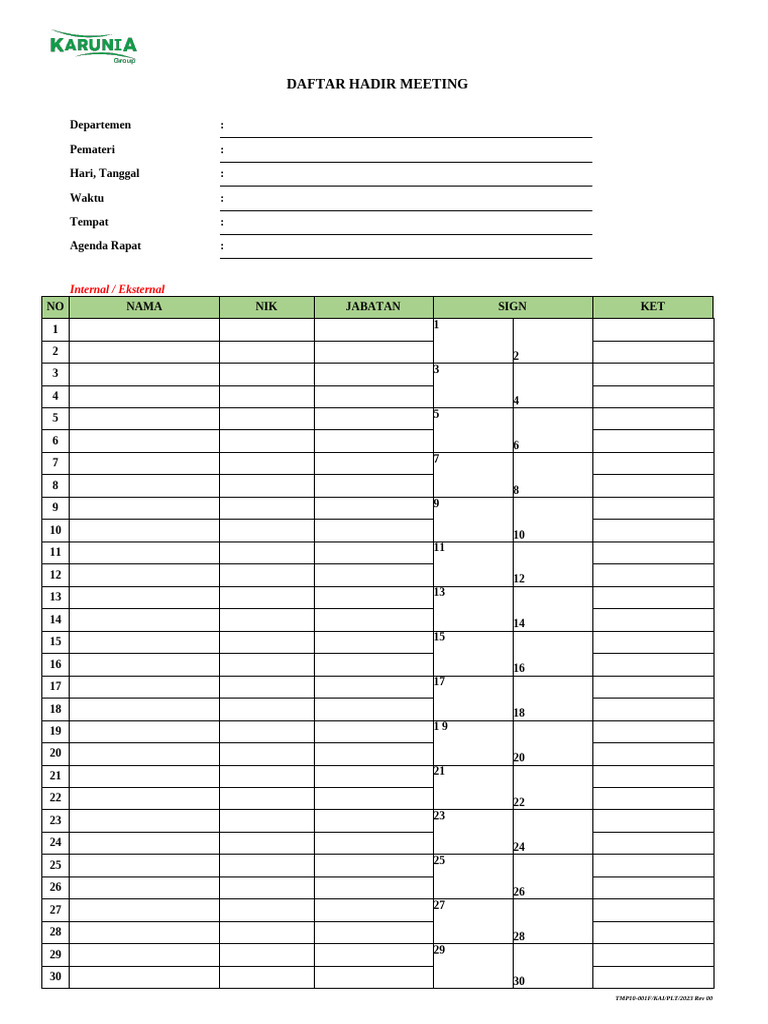 Daftar Hadir Rapat dan Training | PDF