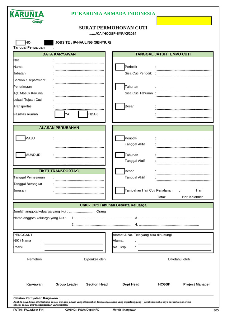 Form Cuti Karyawan | PDF