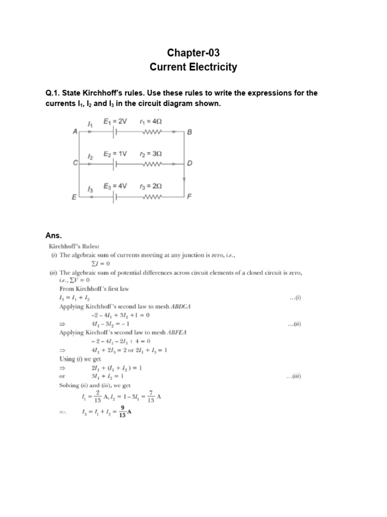 Class 12 Physics Chapter 3 Questions | PDF | Electrical Resistivity And ...