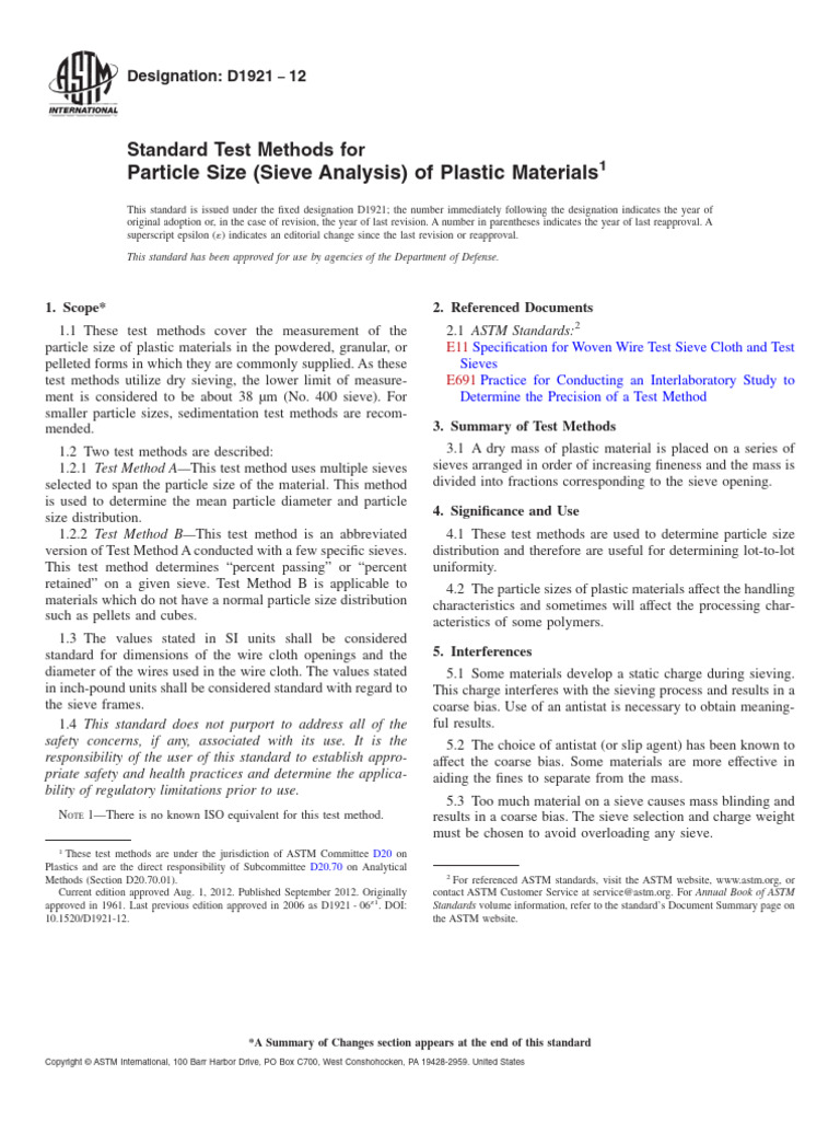 ASTM D1921: Sieve Analysis Methods | PDF